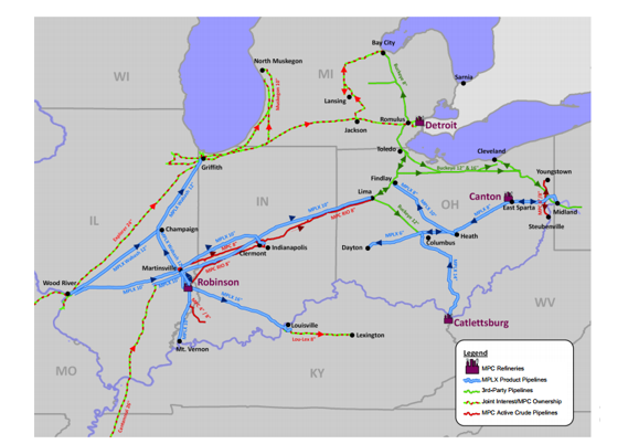 The MPLX Midwest product pipeline systems